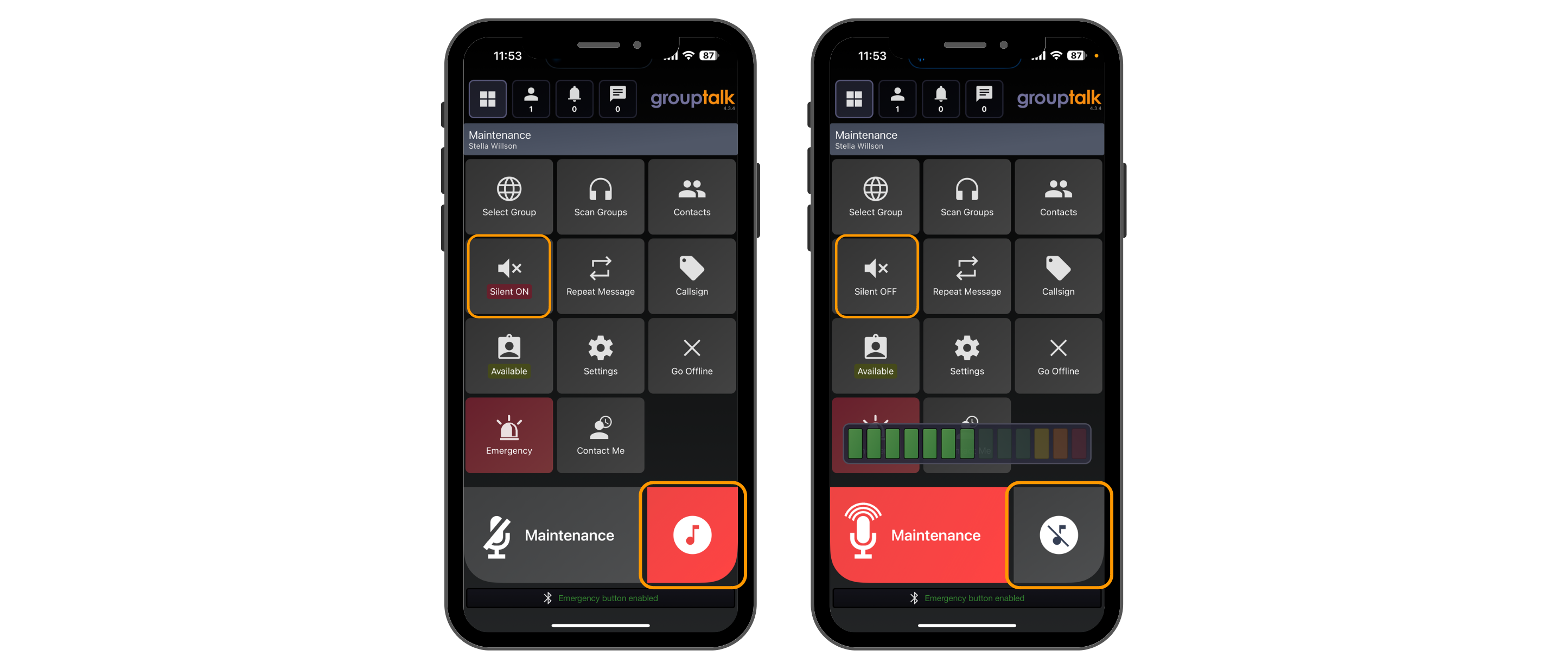 Silent mode and tone signaling in GroupTalk